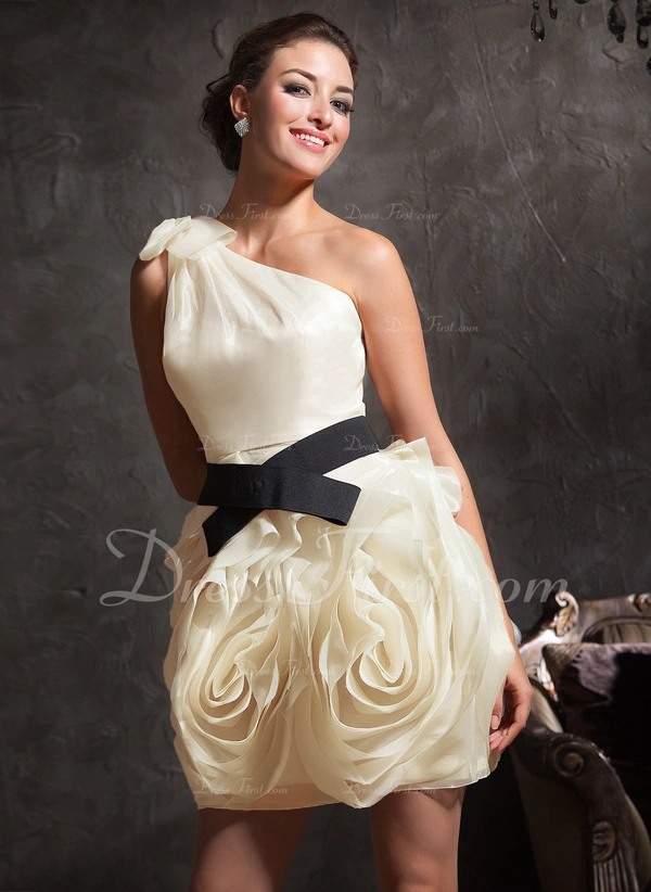 Sheath Column One Shoulder Short Mini Organza Cocktail Dress With