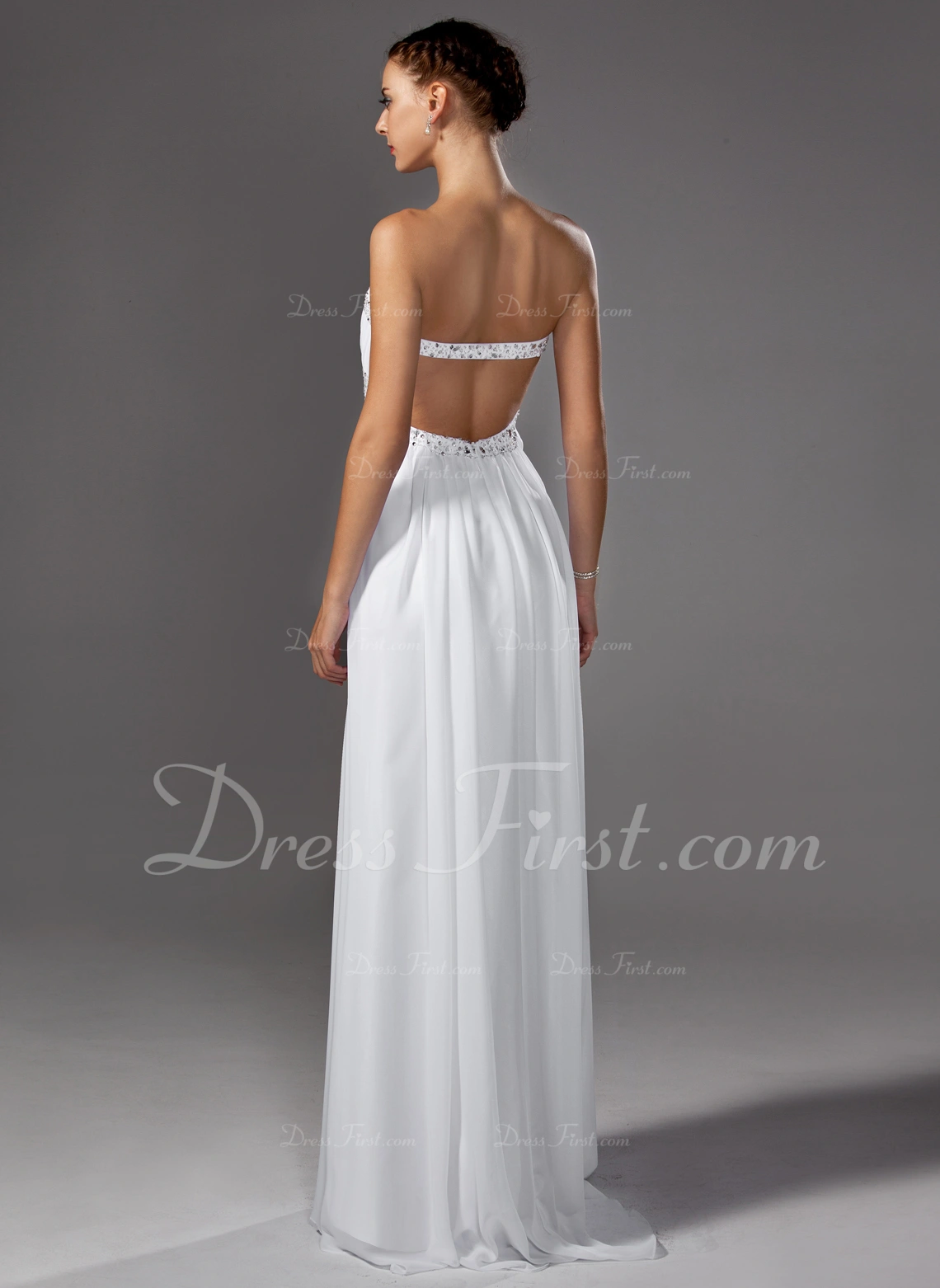 Empire Sweetheart Sweep Train Chiffon Evening Dress With Ruffle Beading