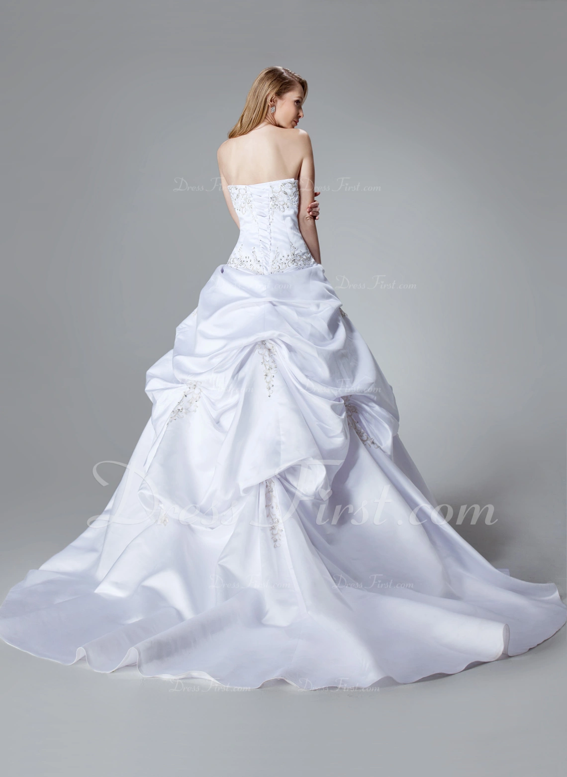Ball Gown Sweetheart Chapel Train Satin Wedding Dress With Embroidered