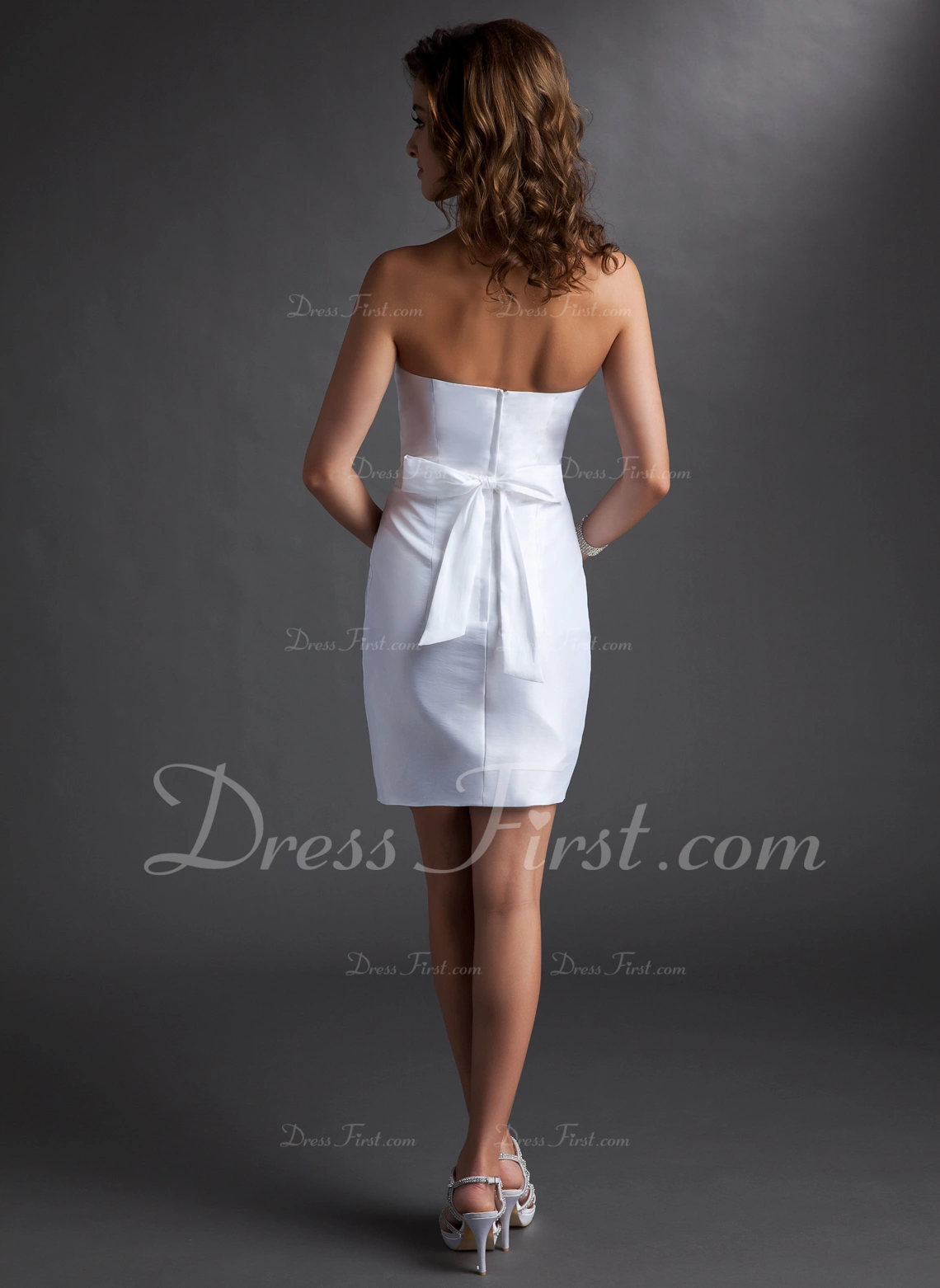 Sheath Column Strapless Short Mini Taffeta Homecoming Dress With Ruffle