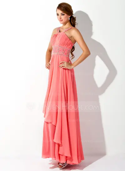 A-Line/Princess V-neck Floor-Length Chiffon Prom Dress With Ruffle ...