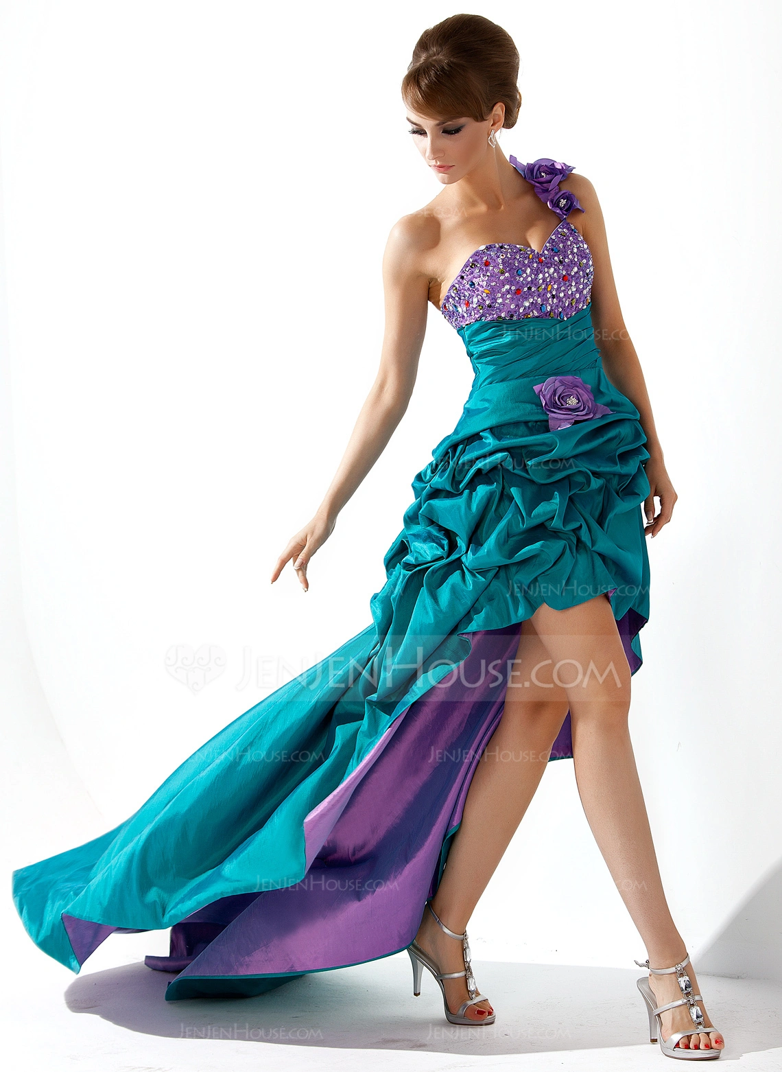 A-Line/Princess One-Shoulder Asymmetrical Taffeta Prom Dresses With ...